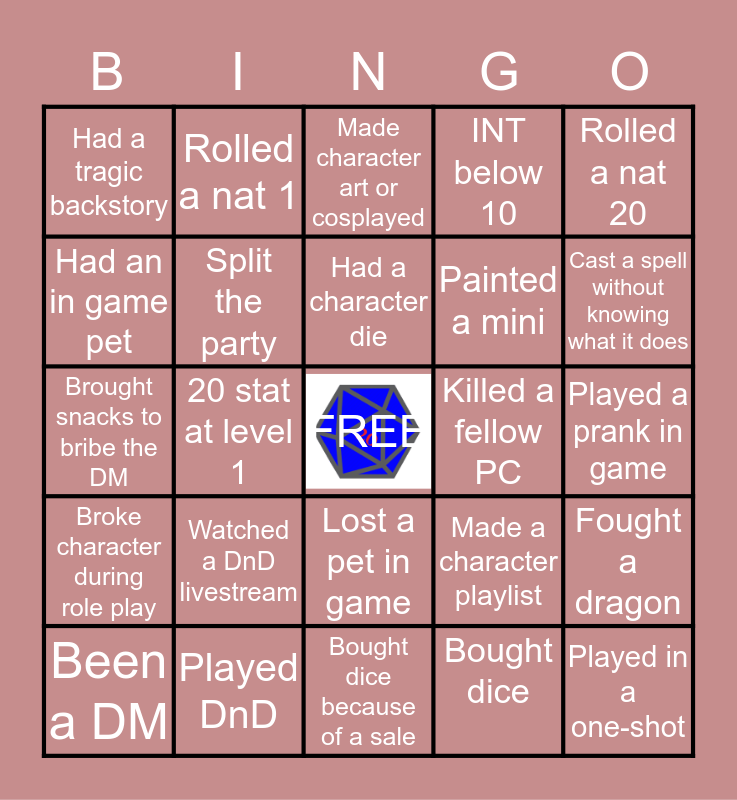 Dungeons & Dragons Bingo Card