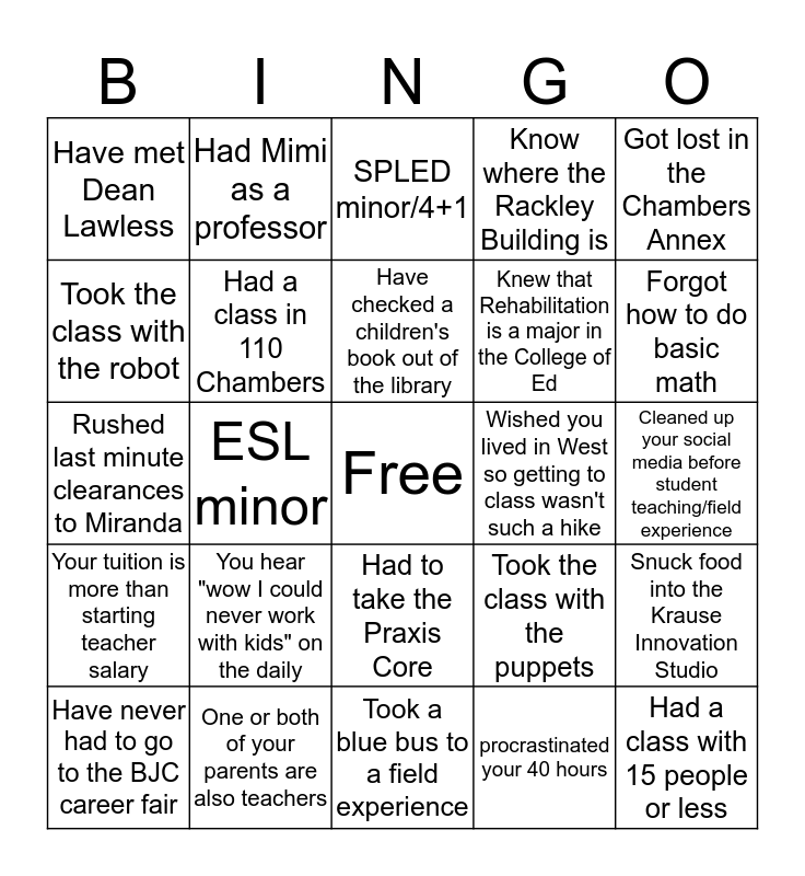 PSU College of Ed Bingo Card