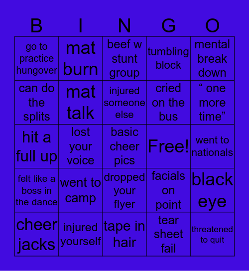 cheer bingo Card