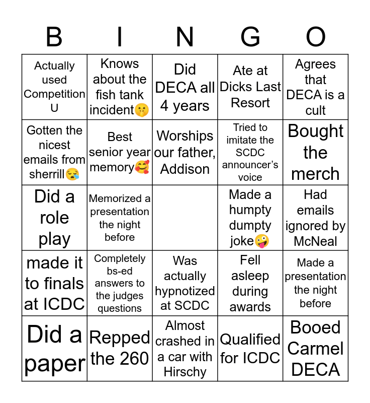 Homestead DECA bingo😩 Bingo Card