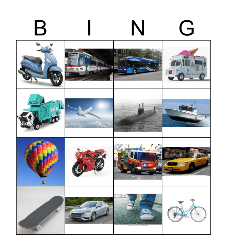 Transportation Bingo Card