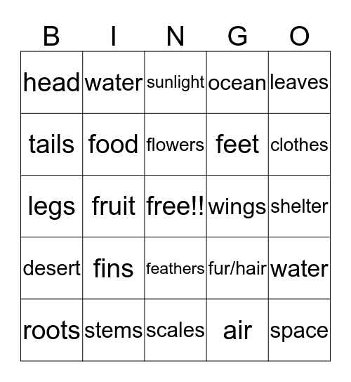 Living Organisms Bingo Card