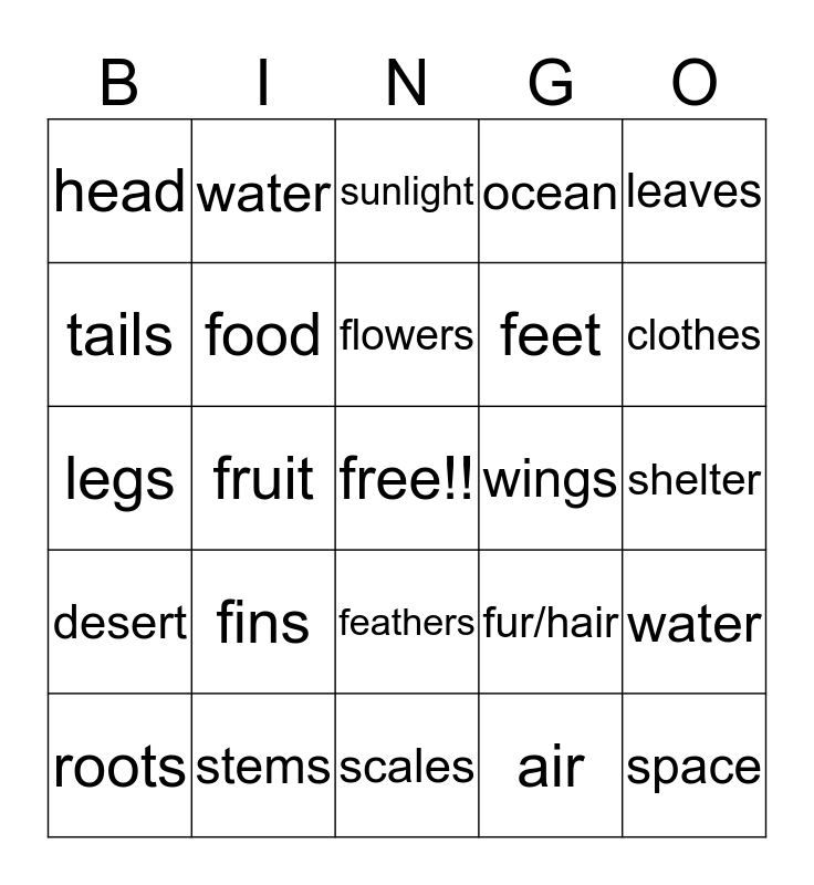 Living Organisms Bingo Card