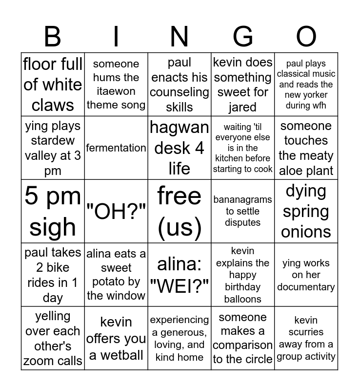 4g quarantini bingo Card
