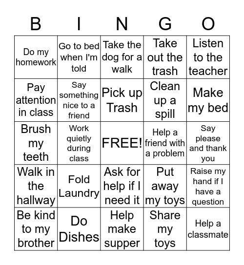 Making Good Choices Bingo Card