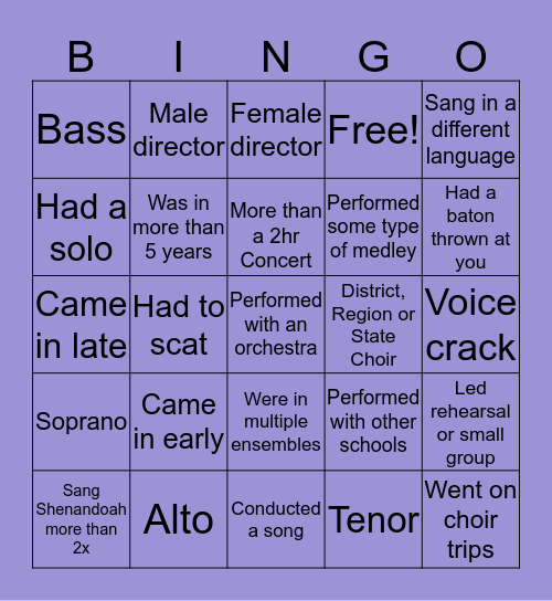 Choir 🎶 Bingo Card