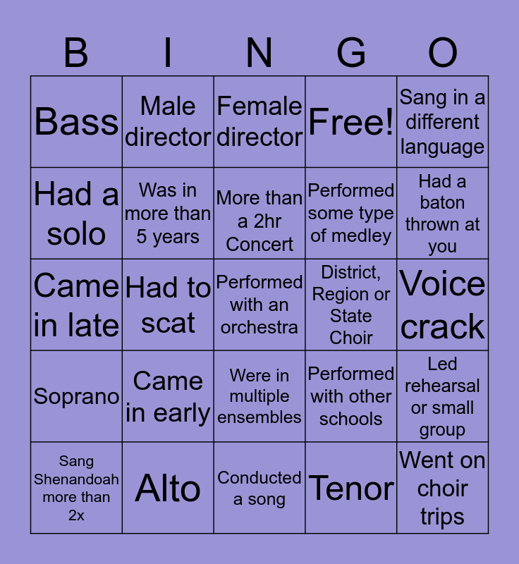 Choir 🎶 Bingo Card