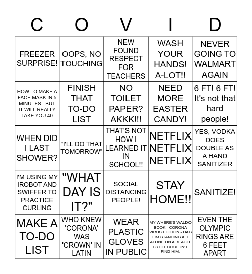 COVID-19 BINGO Card