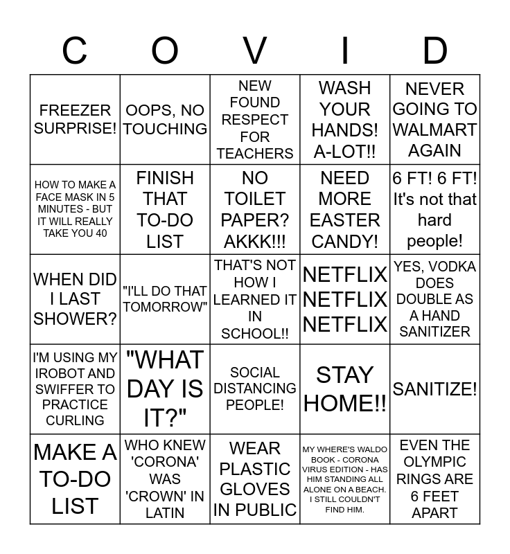 COVID-19 BINGO Card