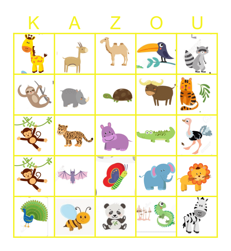 Safari bingo! Bingo Card