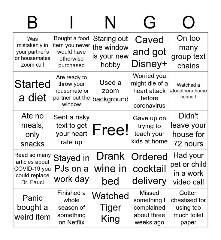 Homebase Lunch Bingo Card