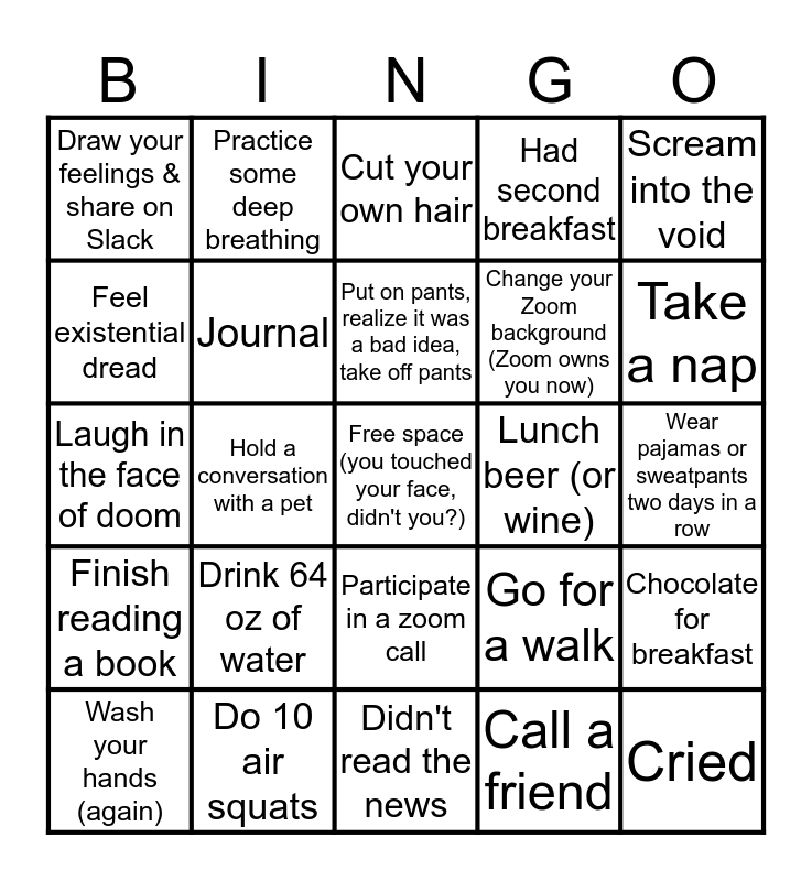 Isolation Bingo! Bingo Card