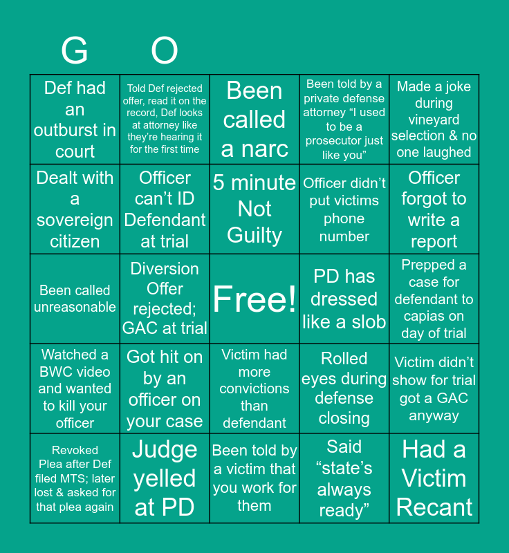 @ProsecutorProbs BINGO Card