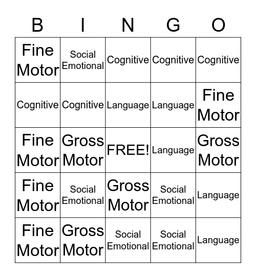 Developmental Domains Bingo Card
