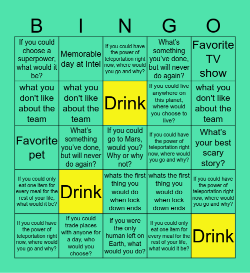 Fun virtual break bingo Card