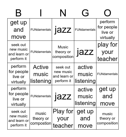 Choice Board Bingo Card