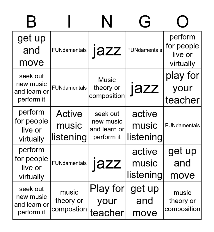 Choice Board Bingo Card