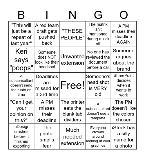 Proposal bingo Card