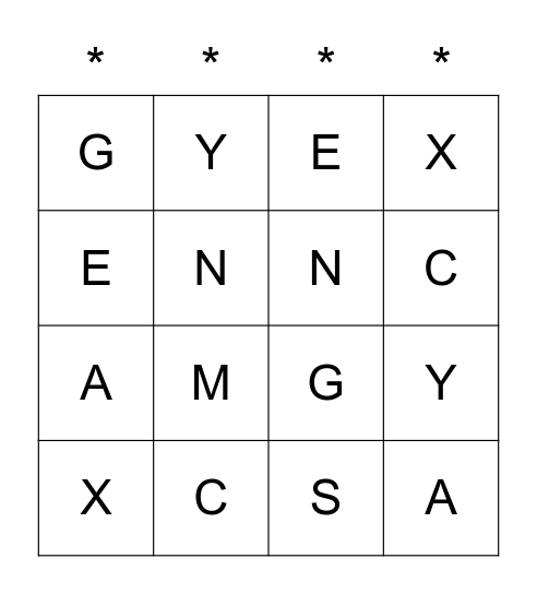 Letter Bingo (4x4) Bingo Card