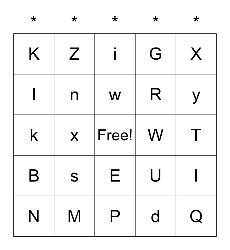 Letter Bingo (5x5) Bingo Card