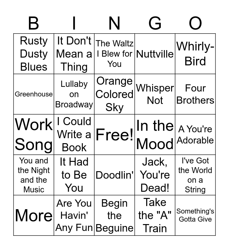 Big Band Bingo Card