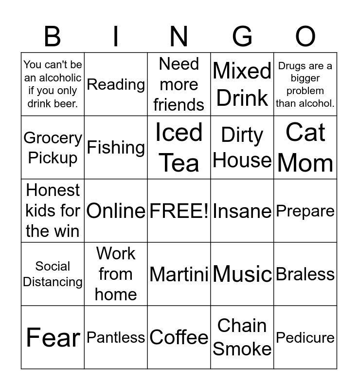 Alcohol Bingo Card