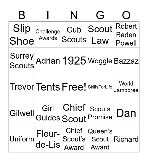 30th Reigate Scouts Bingo Card