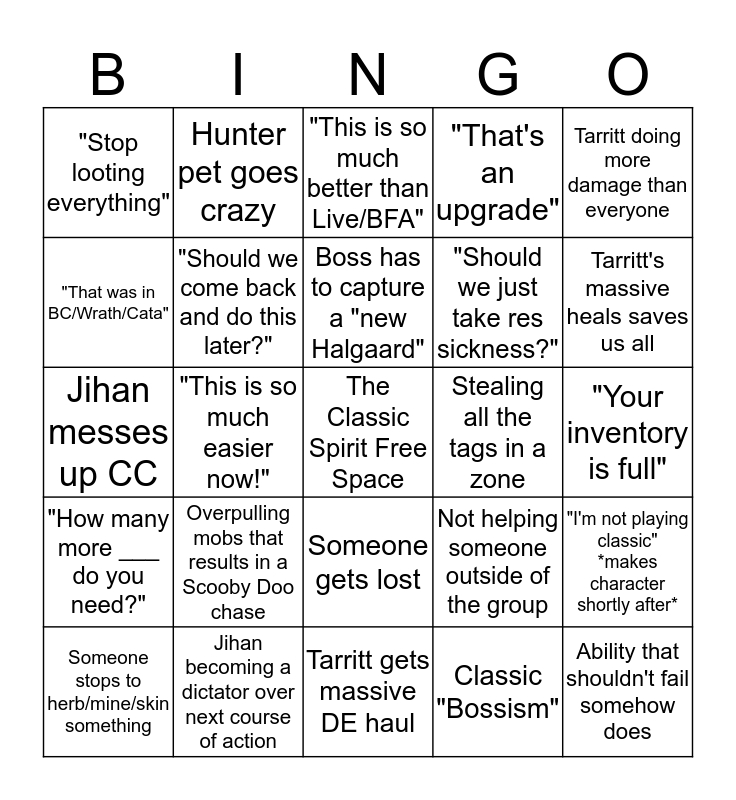 ZPP Classic Wow Bingo Card