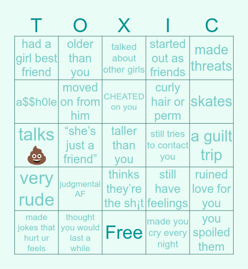 toxic ex bingo Card