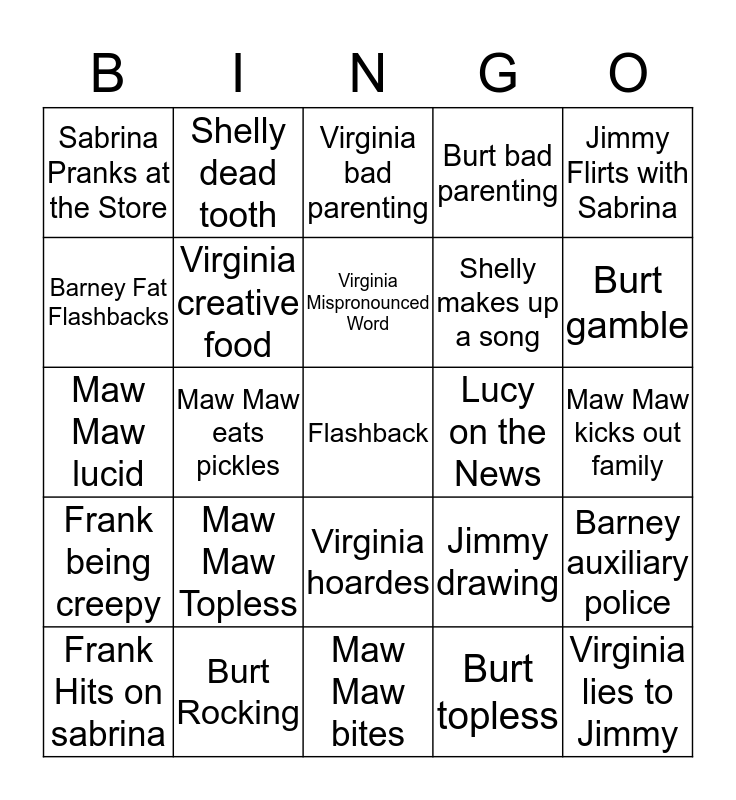 Raising Hope Bingo Card