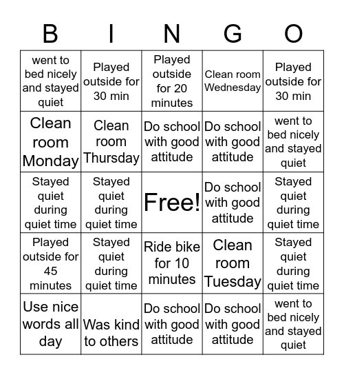 Screen Time Bingo Card