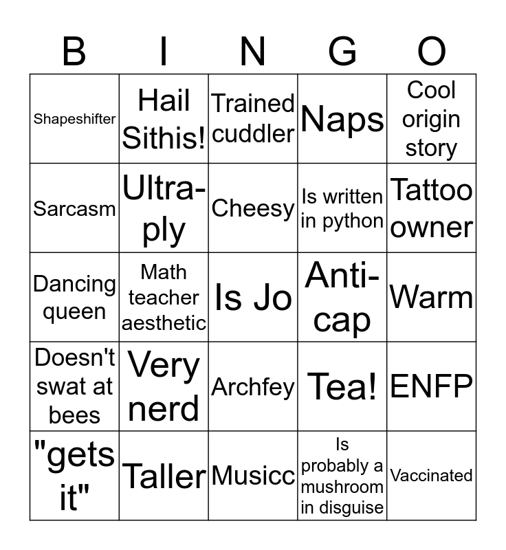 ARE you Natalie's Type? Bingo Card