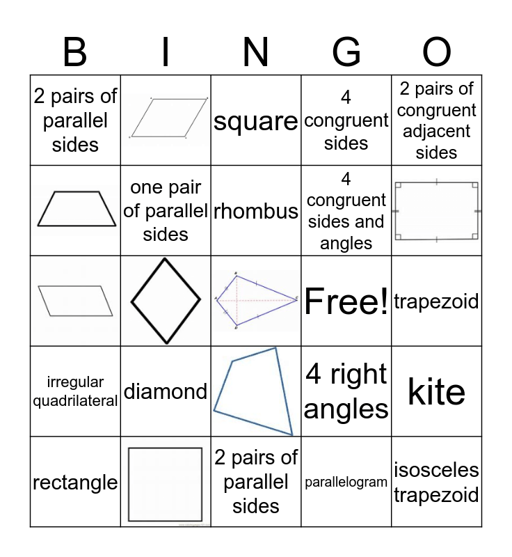 Quadrilateral Bingo Card
