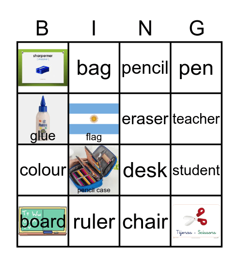 School objects Bingo Card