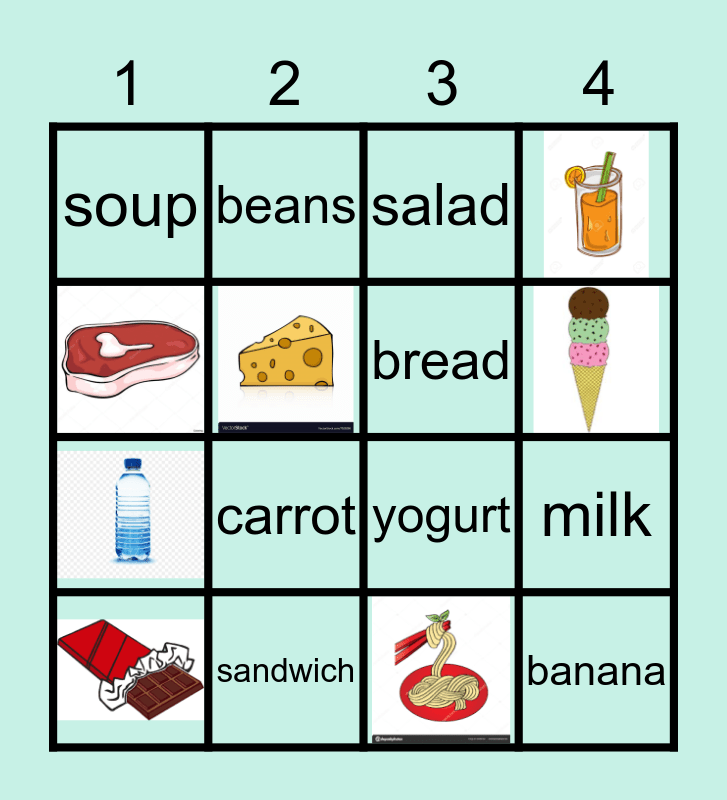 FOOD VOCABULARY Bingo Card