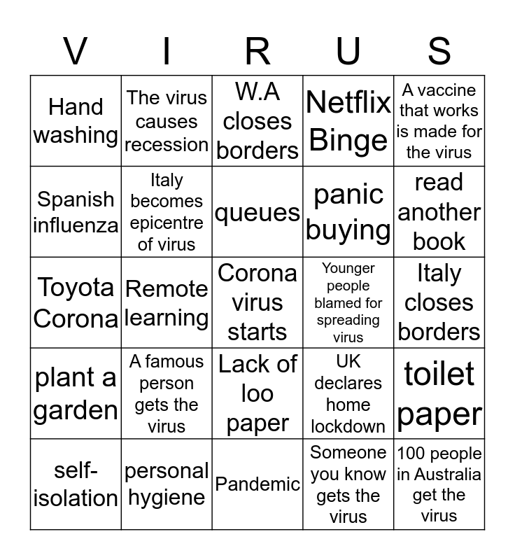 Coronavirus Bingo Card