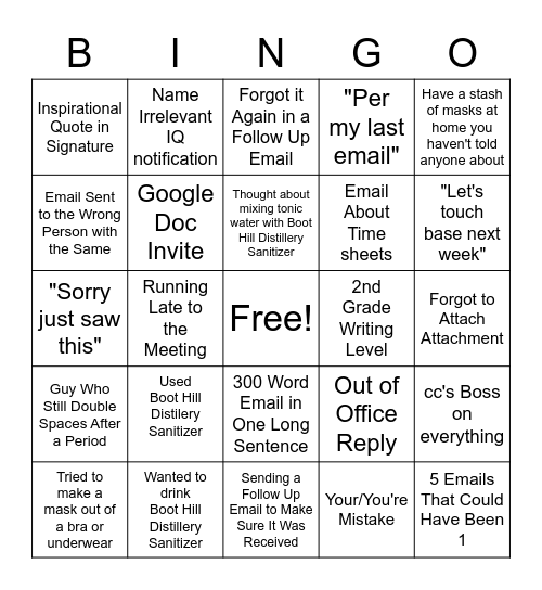 Office Email Bingo Card