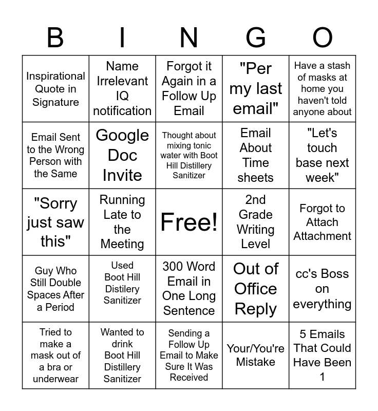 Office Email Bingo Card