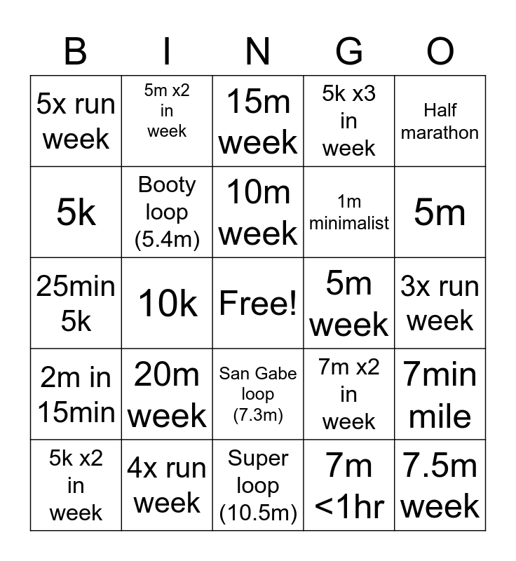 Running Bingo Card