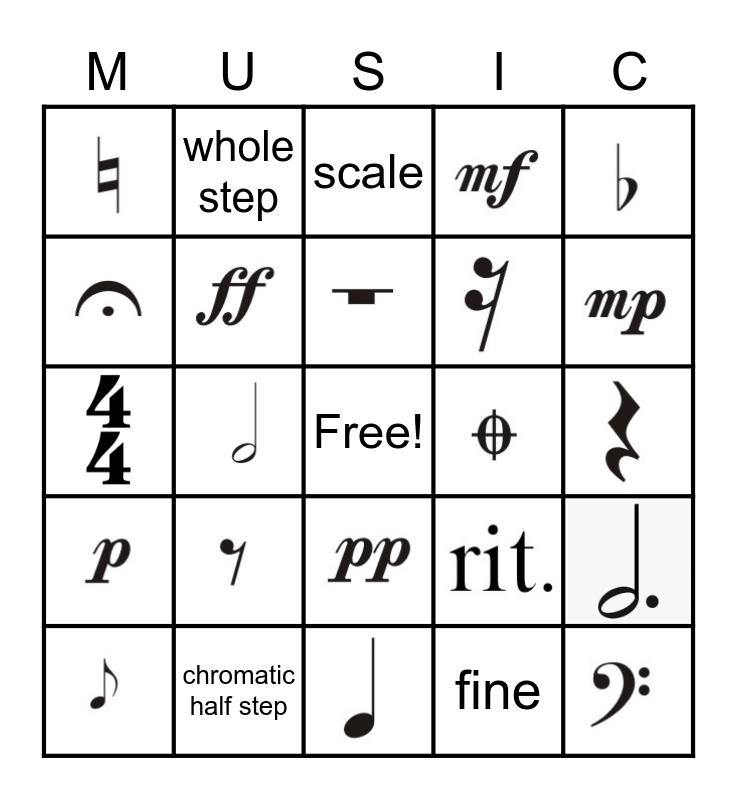 Musical Terms and Symbols Bingo Card