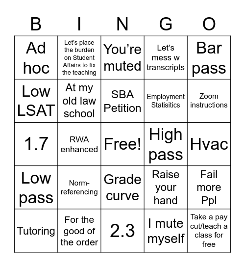 Faculty Meeting Bingo Card