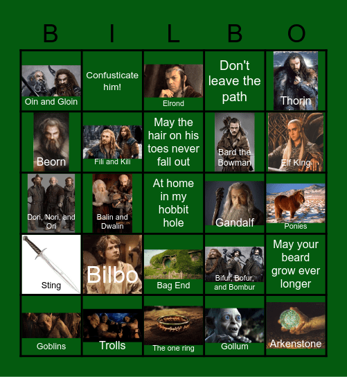 The Hobbit: An Unexpected Party Game Bingo Card
