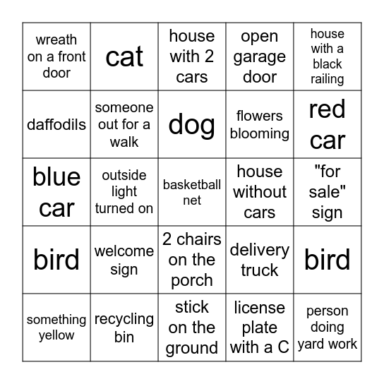 Neighborhood Bingo Card
