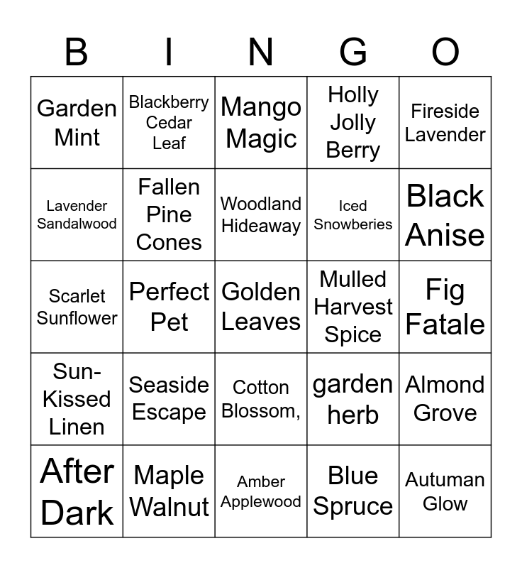 Partylite Bingo Card