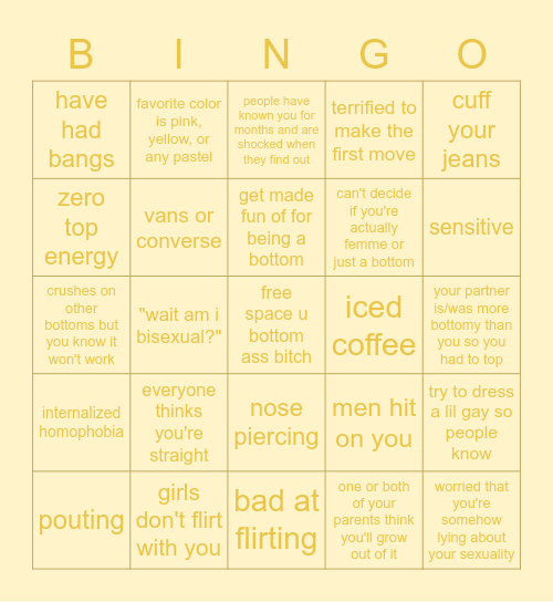bottom/femme bingo Card