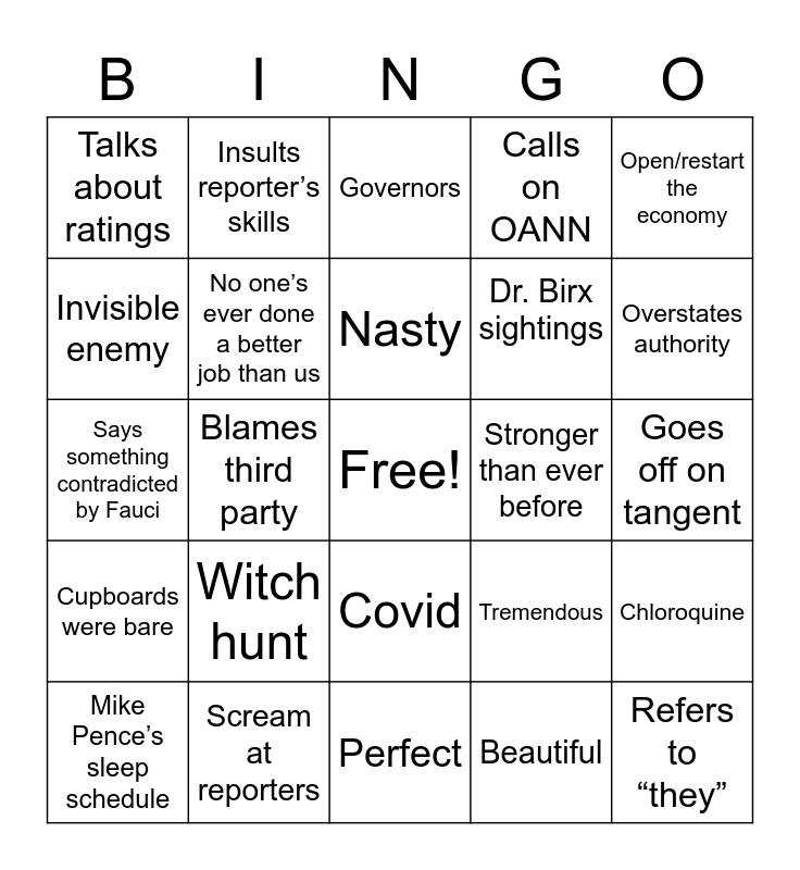 Coronavirus Briefing Bingo Card