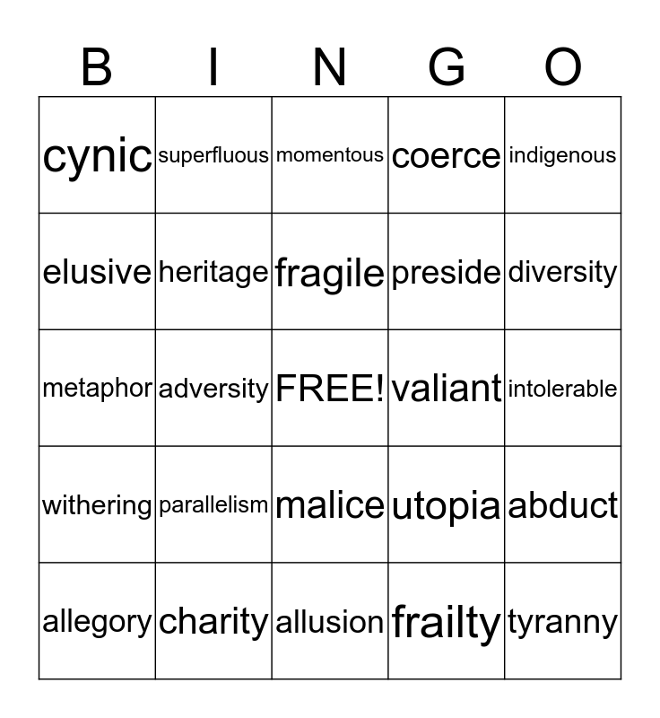 VOCABULARY SET 1 Bingo Card