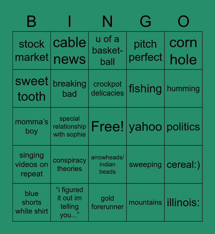 Steve Bingo Card