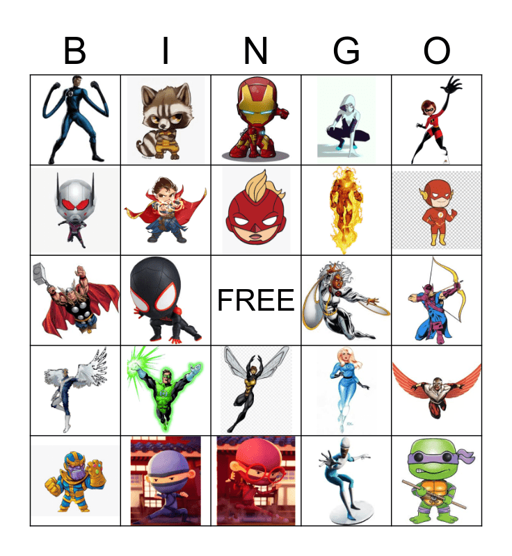Gavin's Superhero Birthday Bingo Game Bingo Card