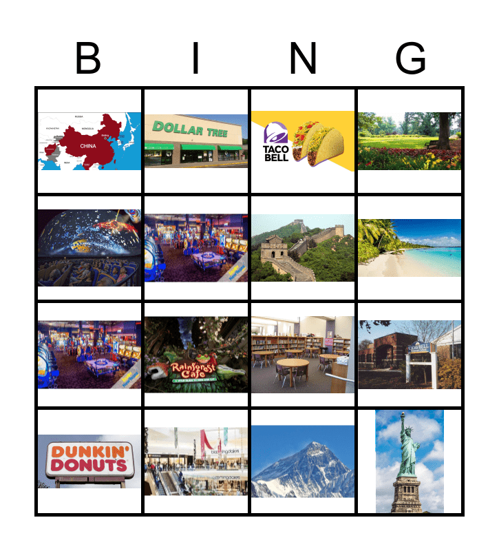 Places Bingo Card
